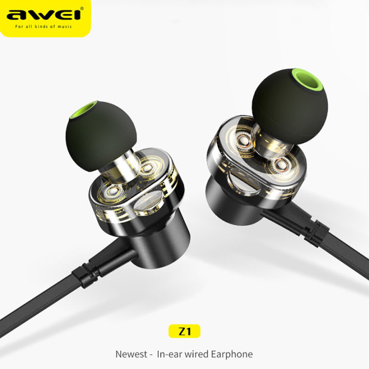 Awei Wired Dual Driver Earpuds 3.5mm Plug Bass HiFi Stereo Surround ...