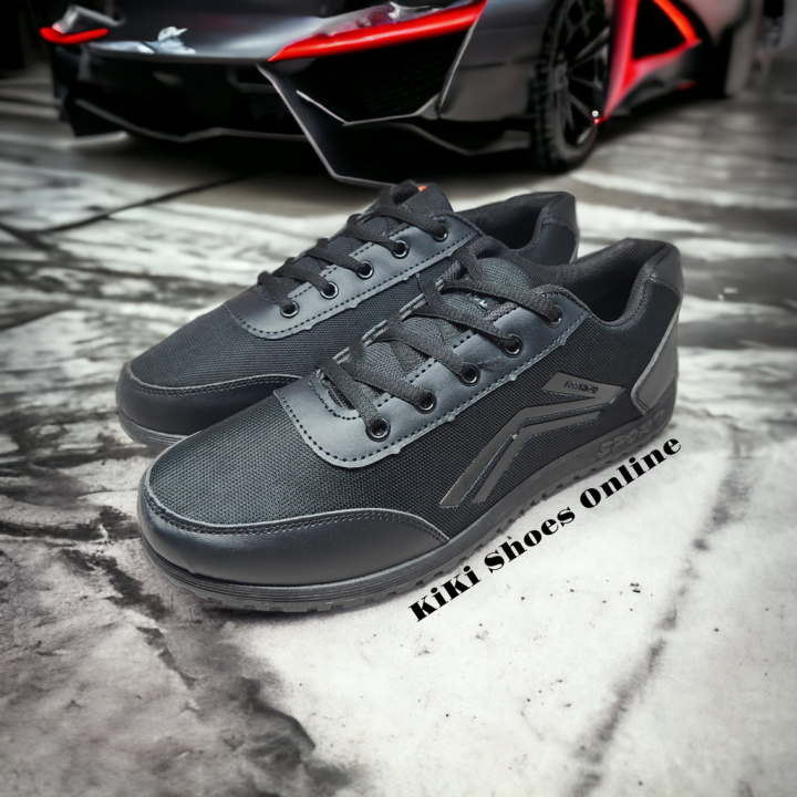 KiKi Shoes - รองเท้าผ้าใบดำล้วน ผ้าใบผู้ชาย สไตล์แบรนด์ ลาย 2 ขีดข้าง ...