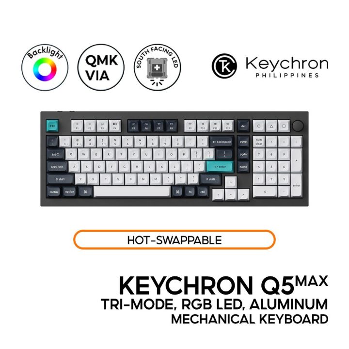 Keychron Q5 Max Knob QMK/VIA Keyboard, Carbon Black, 96% layout , Tri ...