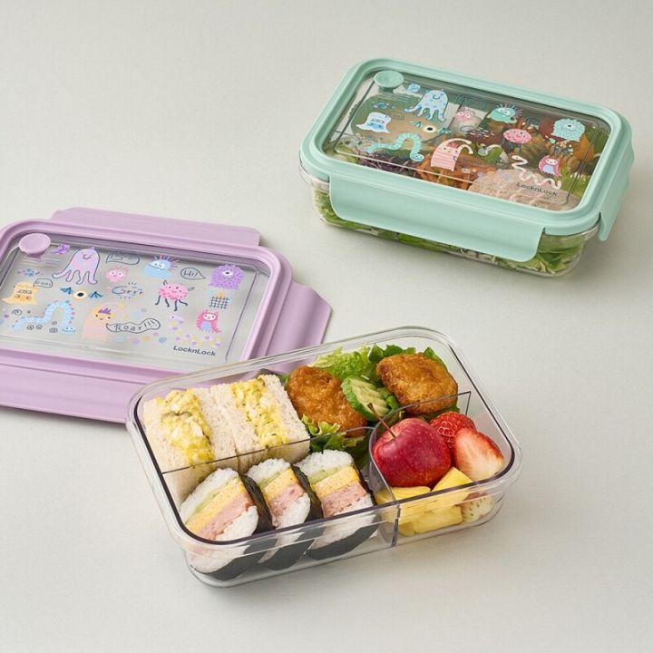 LocknLock 750ml 1L ToGo 3-Compartment Tritan Cute Lunch Box Divided ...
