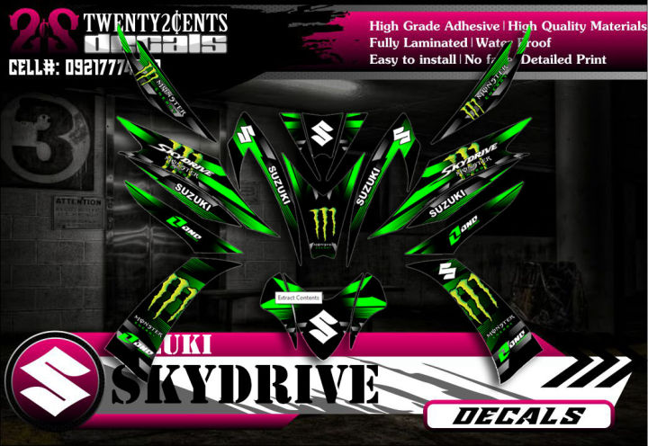 skydrive 125 decals sticker monster green | Lazada PH