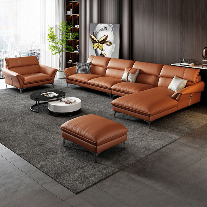 Italian light luxury leather sofa, Nordic large and small apartment ...