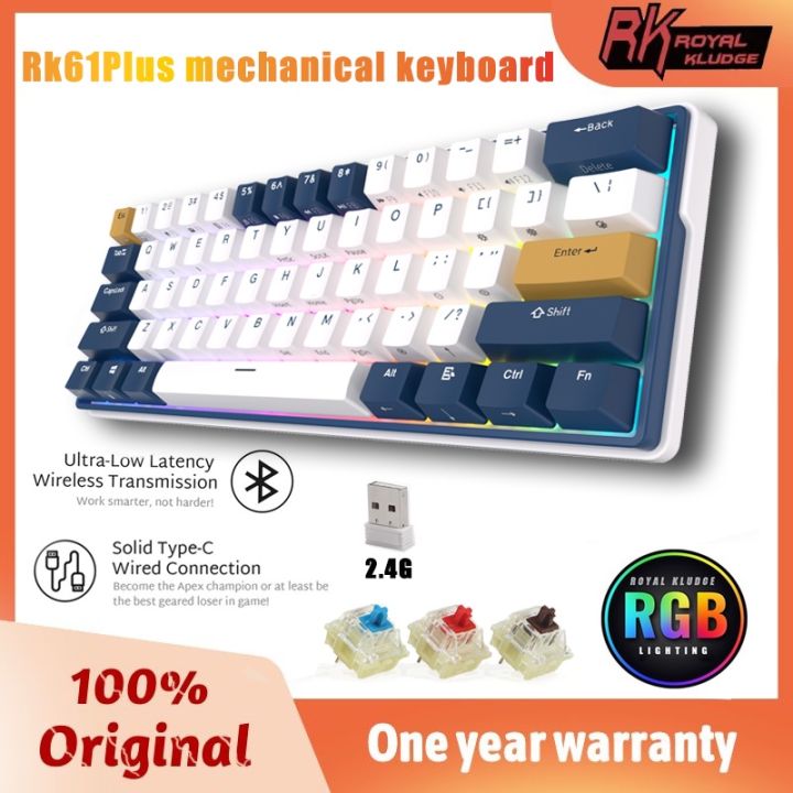 RK ROYAL KLUDGE 61 Plus 2.4g Wireless Bluetooth 3.0 & USB C Three Mode Hot-Swap RGB Backlit Mini ...