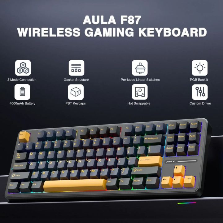 AULA F87 Pro Gasket Gaming Mechanical Keyboard 75% TKL Layout Wireless ...