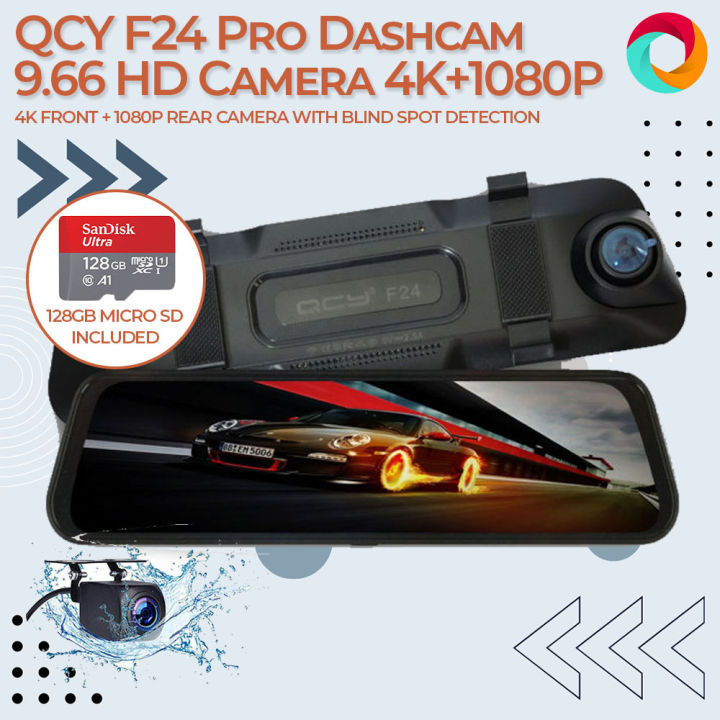 QCY F24 Dashcam 4K Front 1080P Rear Ultra HD 9.66" Mirror Touch Screen ...