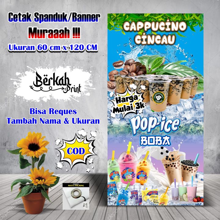 Spanduk Banner Cappucino Cincau & Pop Ice Boba Ukuran 60 cm x 120 cm ...