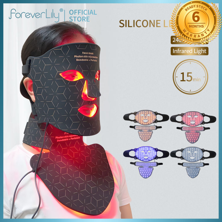 foreverlily Silicone LED Facial Neck Care Mask Photon Therapy Shrink ...