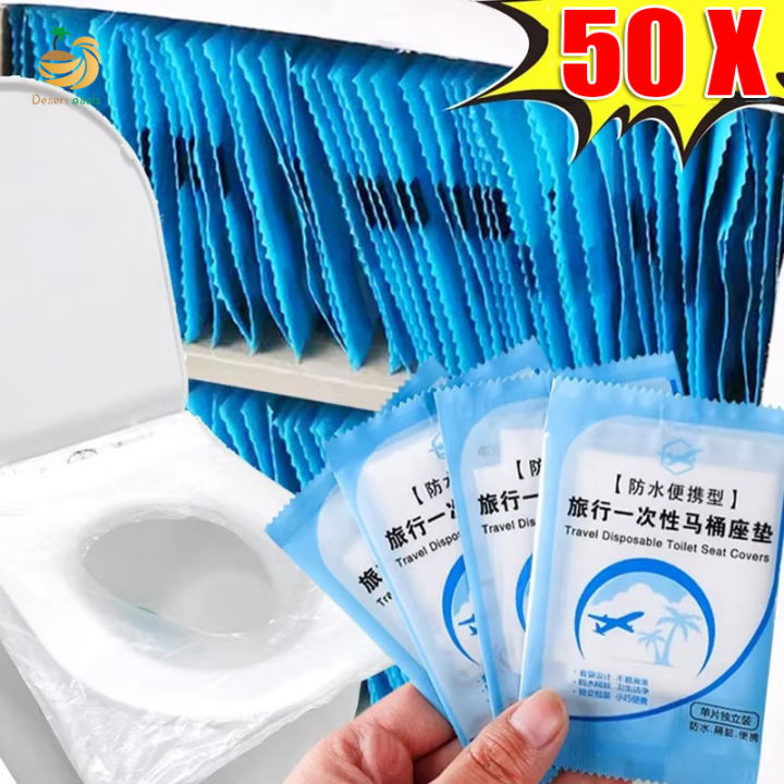 ♥ATTRACT♥ 50Pcs Disposable Toilet Seat Covers Travel Plastic Toilet ...