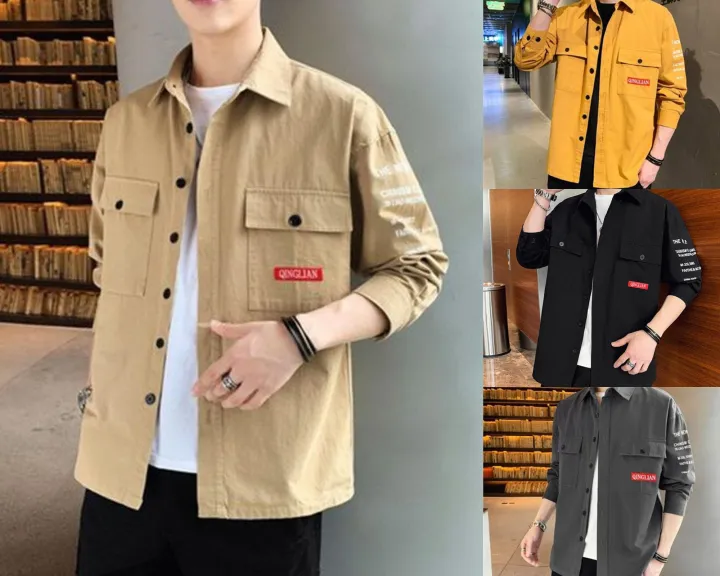 Men's Long Sleeve Denim Shirts Thin Lapel Polo Shirts Multi Occasion ...