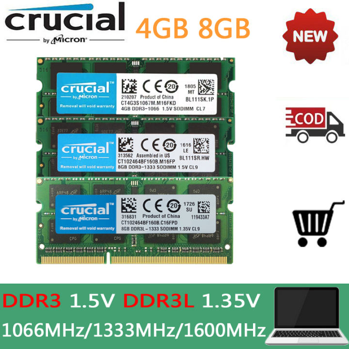 【Free shipping】Crucial DDR3 RAM 8GB 4GB 1066/1333/1600MHz SODIMM PC-12800S/8500S/10600S Laptop 1 ...