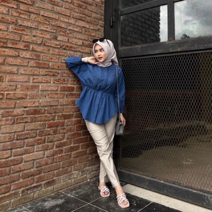 𝐏𝐆𝐌𝐓 • Alya Shirt Atasan Wanita Kemeja Kerut Depan Polo Linen Premium ...