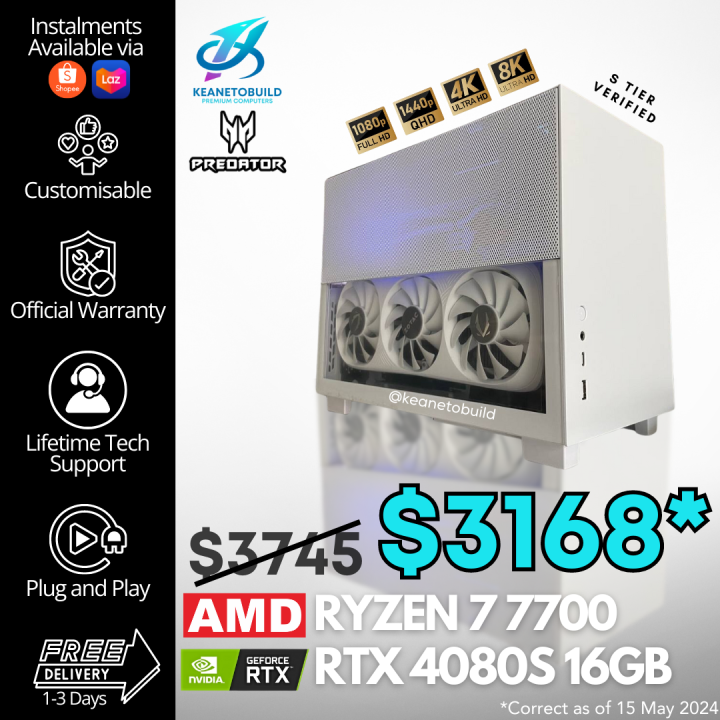Custom Gaming Desktop Computer PC - Ryzen 7 7700 + RTX 4080 SUPER 4080S ...