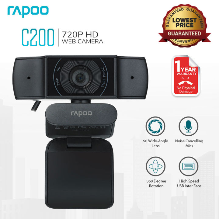 Rapoo C200 HD WebCam 720P With Noise Canceling Microphone USB Interface ...