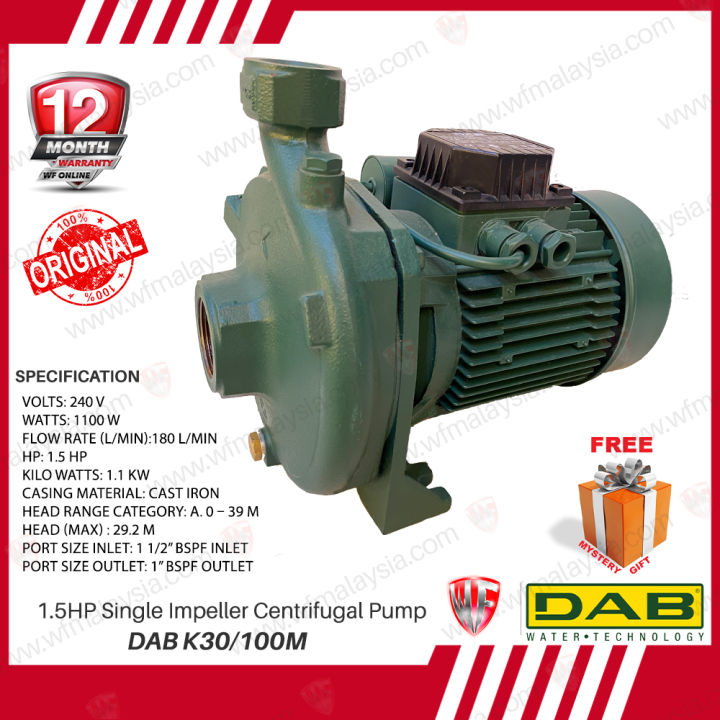 DAB K30/100M Single Phase 1.5Hp 1100w Single Impeller Centrifugal Pump Made In Italy | Lazada