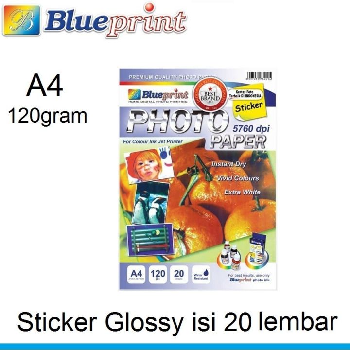 Glossy Sticker Photo Paper A4 120gsm isi 20 lembar Kertas Blueprint ...