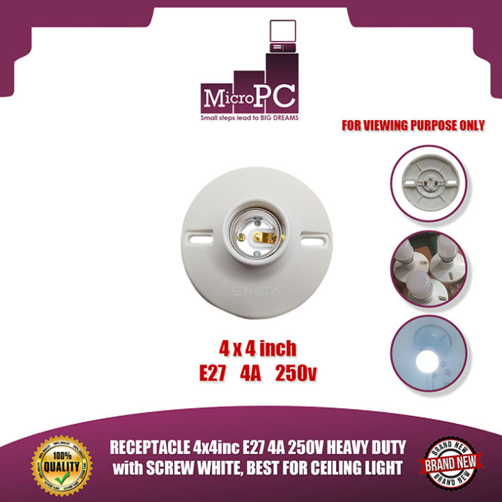 MICRO PC RECEPTABLE 4x4inc E27 4A 250V HEAVY DUTY with SCREW WHITE ...