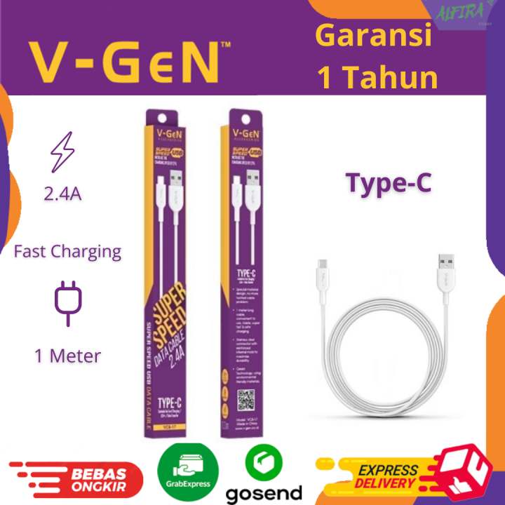 VGEN KABEL DATA V-Gen Type-C VCB-17 Fast Charging 2.4A 1 Meter Garansi ...