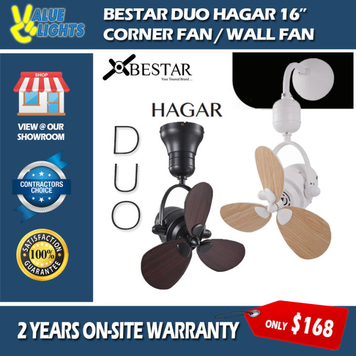 Bestar Duo Hagar 16" DC Corner Fan Ceiling Mount Wall Mount Duo Hager ...