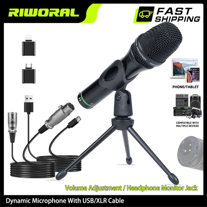 Dynamic Microphone With USB/XLR Cable Super Cardioid Studio Mic Kit ...