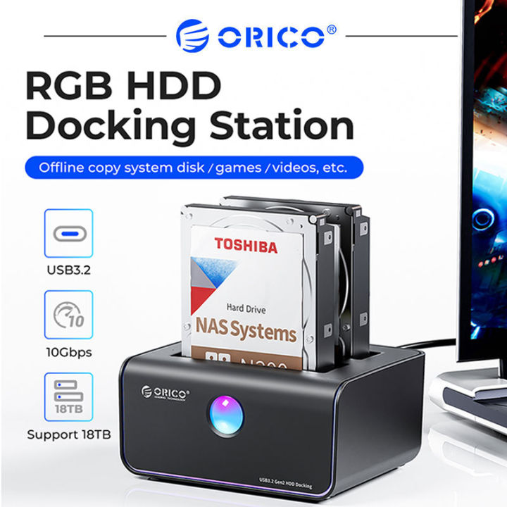 ORICO RGB Light 2-bay Type-C 10Gbps Hard Disk Docking Station for Game ...
