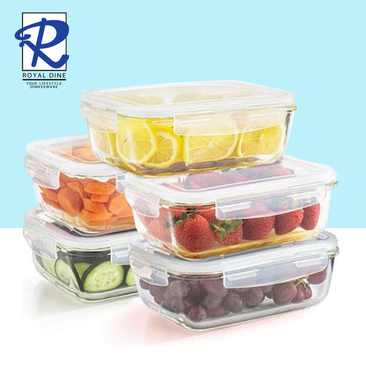 Royal Dine White Rectangular Clear Glass Food Storage Food Keeper ...