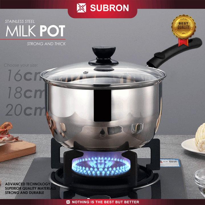 SUBRON Panci susu milk pot mpasi 16cm 18cm 20cm tutup kaca stainless ...
