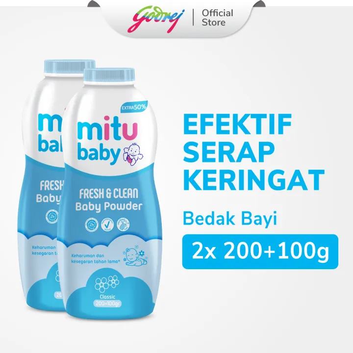 [Paket Isi 2] Mitu Baby Powder Fresh & Clean Blue Classic 200 + 100gr ...