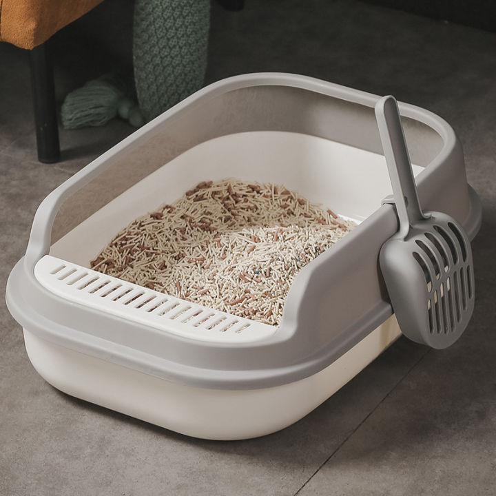 Large Capacity Cat Litter Box Semi-closed Plastic Sand Box for Cats Pet ...