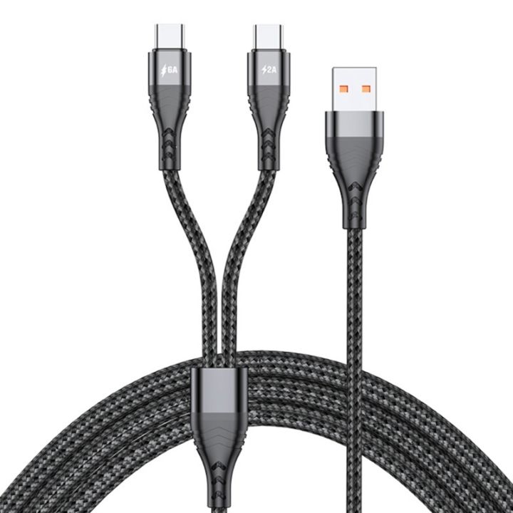 USB to Dual Type C Charger Cable Braided 2 in 1 Multiple USB C Cable ...