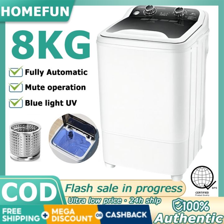HOMEFUN 8KG Washing Machine Top Load Fully Automatic Washing Machine With Spin Dry Drain Basket ...