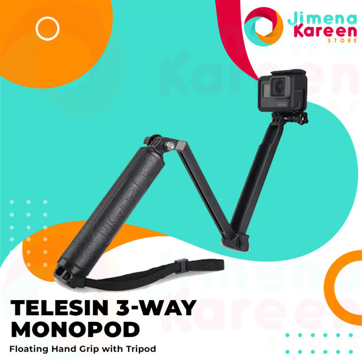 TELESIN Monopod 3 Way Pole Waterproof Selfie Stick Floating Handle 3 ...