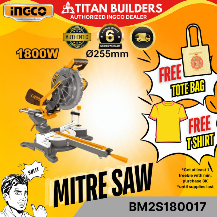Ingco by Titan Mitre Saw, 1800W, 255mm blade, dual sliding rails ...