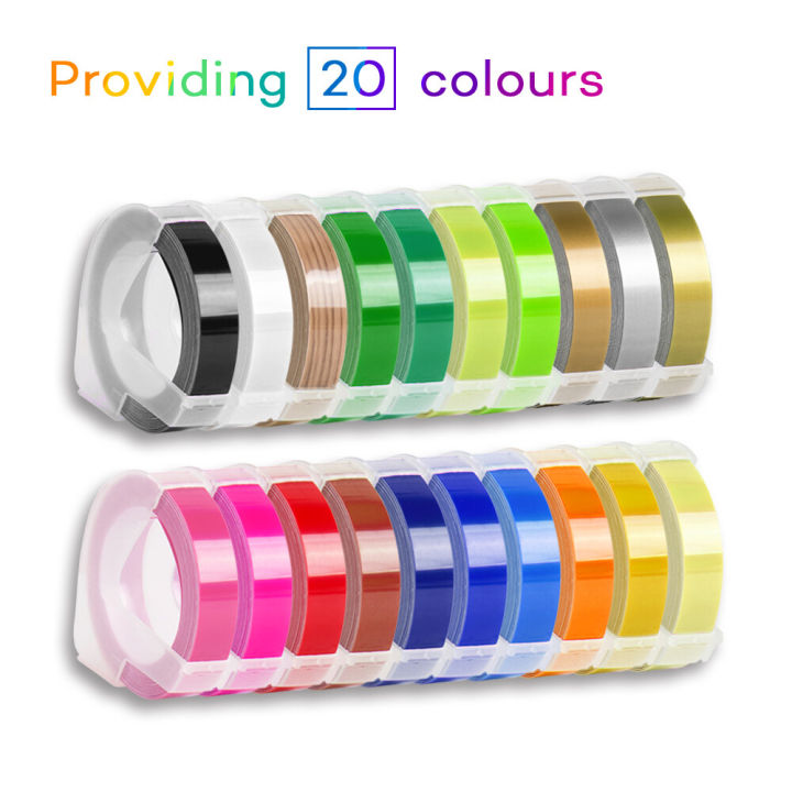 1 Rolls 20 color 9mm 3D Embossing PVC Label Tapes Compatible for Manual ...