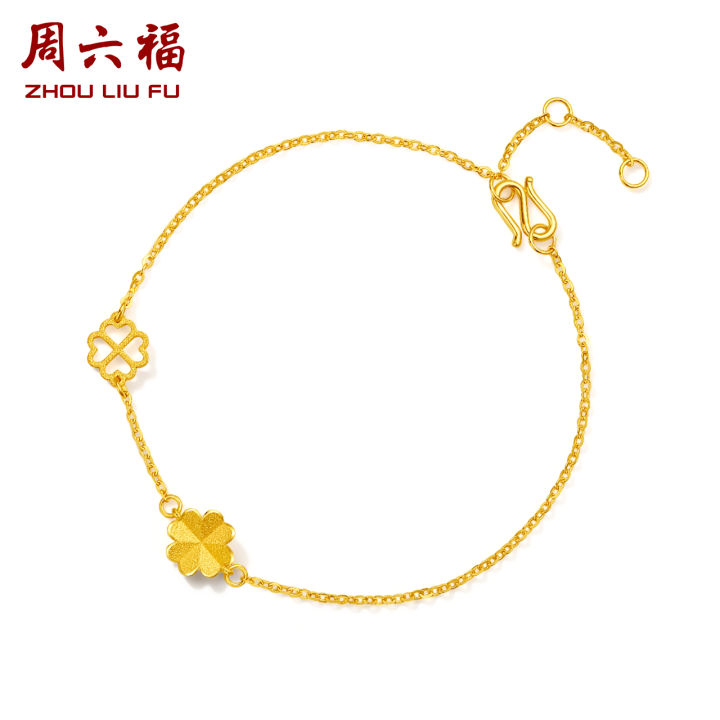 ZHOU LIU FU 周六福 999 24K Gold Four Leaf Clover Bracelet with 16+3cm ...