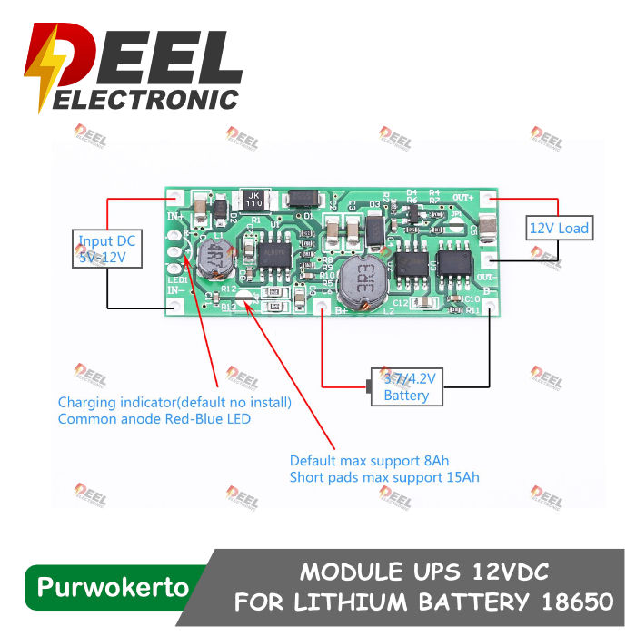 MODULE UPS 12VDC CHARGING MODULE FOR 18650 BATTERY UPS FOR CCTV ROUTER ...
