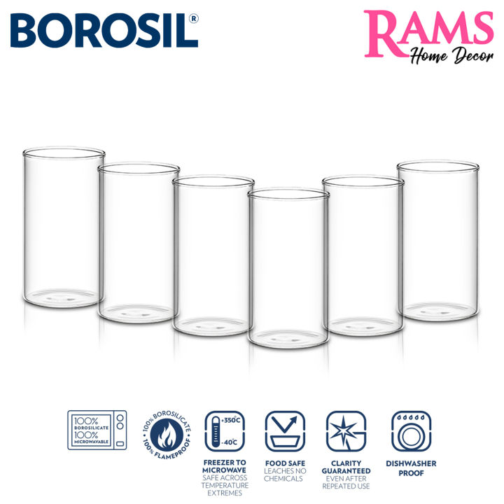 Borosil 6 Pcs Vision Borosilicate High Ball Glass Set / Microwave Safe ...