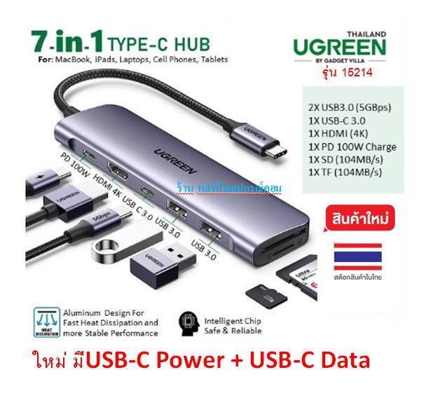 UGREEN USB-C 7in1 Multifunctional Adapter ตัวแปลง Hub, SD TF Dock HDMI ...