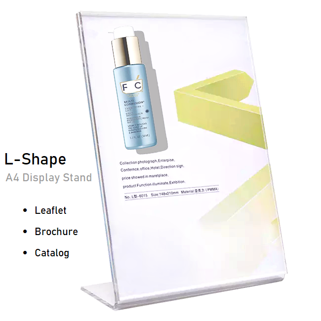 A4 Size Portrait L-Shape Display Stand Plastic Counter Tabletop ...