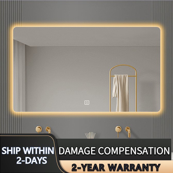 Nordic modern LED bathroom mirror with light smart makeup mirror wall-mounted three-tone dimming ...