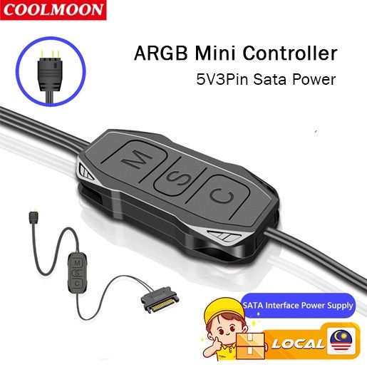 CoolMoon 5V3Pin To Sata ARGB Mini Controller For PC Casing Fan Light ...