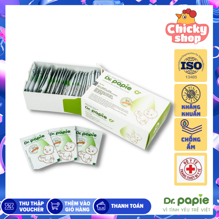 Gạc rơ lưỡi vệ sinh răng miệng cho bé Dr. Papie (hộp 30 gói) (Chính ...