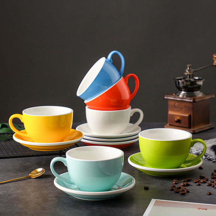 Kitchen Plus 350mL 12 oz Glossy Ceramic Coffee or Tea Cup and Saucer ...