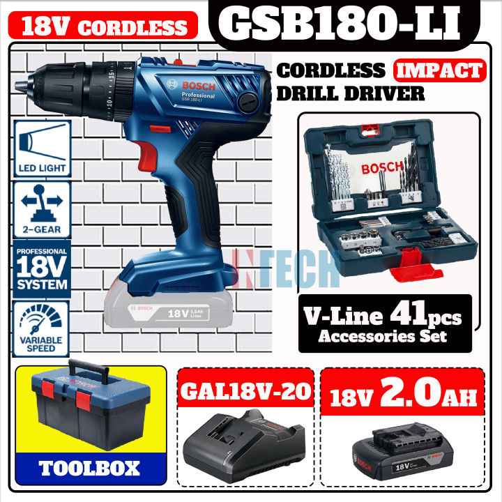 BOSCH GSB180-LI CORDLESS IMPACT DRILL/DRIVER C/W GAL18V-20CV + 1X 18V 2 ...