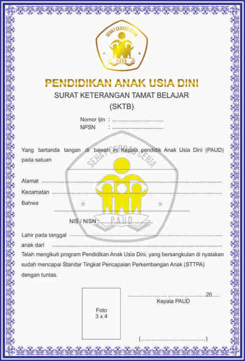 PAUD Ijazah / sertifikat 25 + 15 bulak balik | Lazada Indonesia