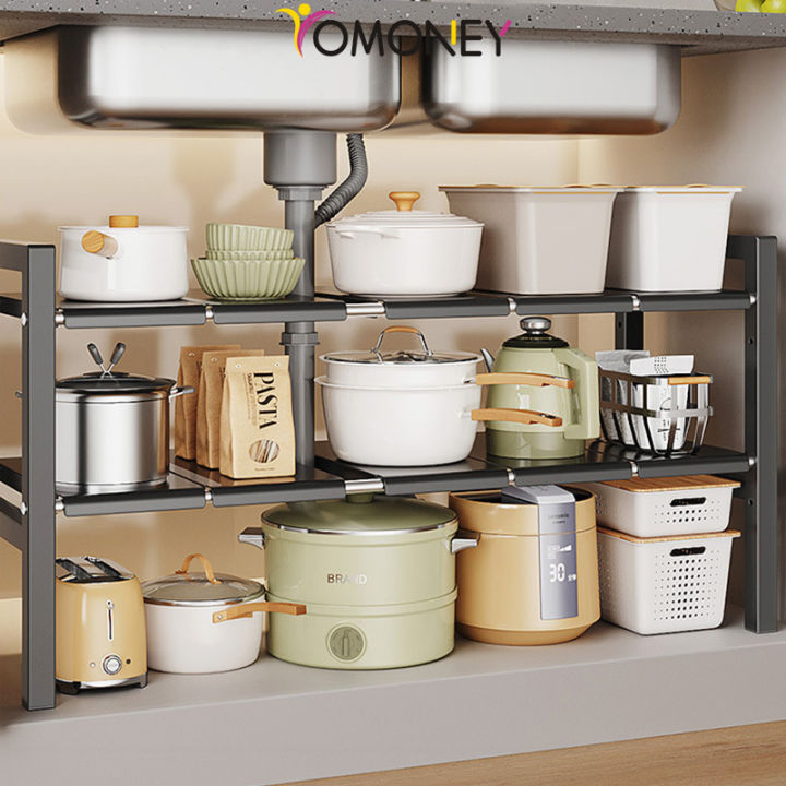 Kitchen Sink Storage Rack Retractable Cabinet Layered Storage Rack ...