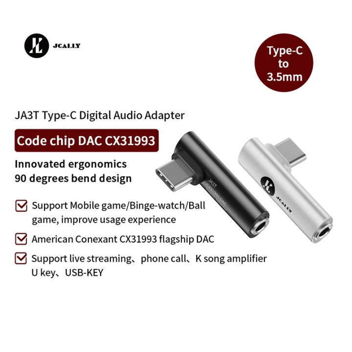 JCALLY JA3T Digital Audio Portable Decoding CX31993 DAC Type-C to 3.5mm Headphone Amplifier Hifi ...