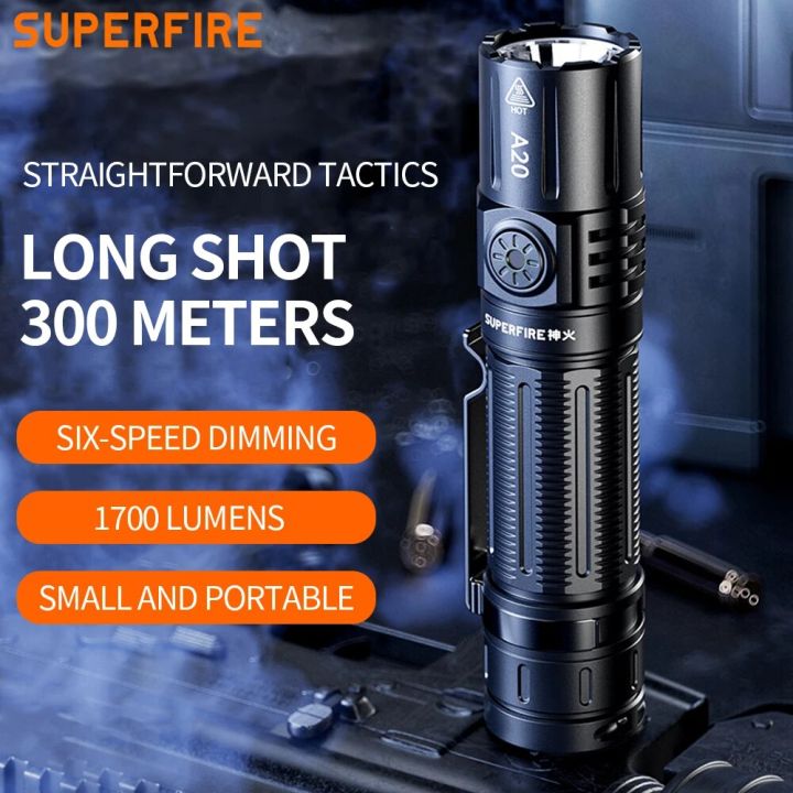 SUPERFIRE A20 SST40 Powerful EDC Flashlight 20W 1700LM USB C ...