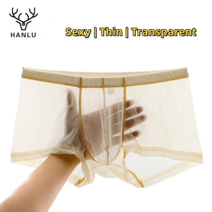 Hanlu Quần lót đùi nam Quần lót nam sexy lộ dương Quần Đùi Nam đồ lót xuyên thấu Cạp trung gợi ...