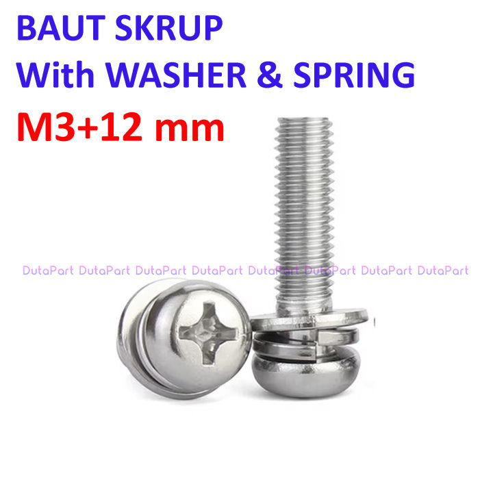BAUT SKRUP WITH WASHER + SPRING PLUS UKURAN M3 DRAT HALUS BAUT JP ...