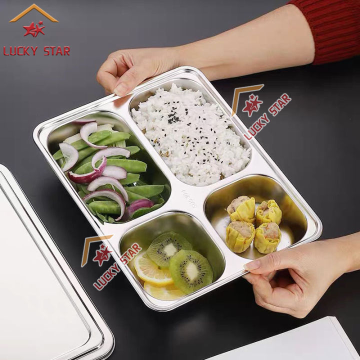 UB18204 4Holes Lunch Box Stainless Steel Divider Plate aesthetic Food ...